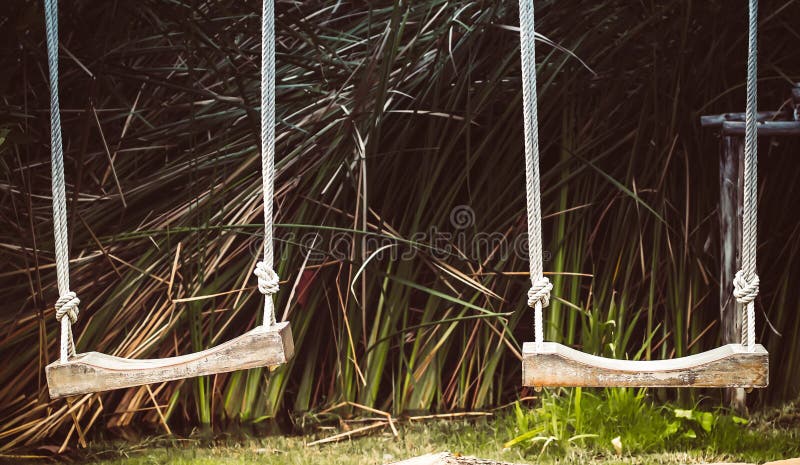 Empty Swing on Children Playground, Children Swing in the Park, Wooden ...
