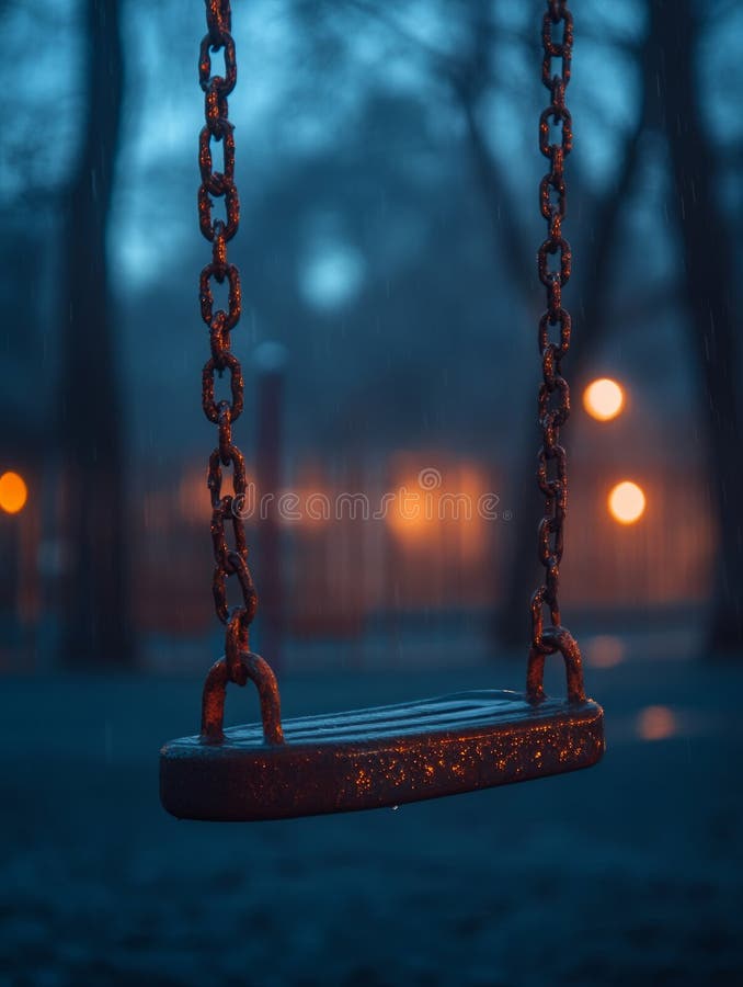 Empty Swing at Dusk, Evoking Nostalgia and Solitude. Stock Photo ...