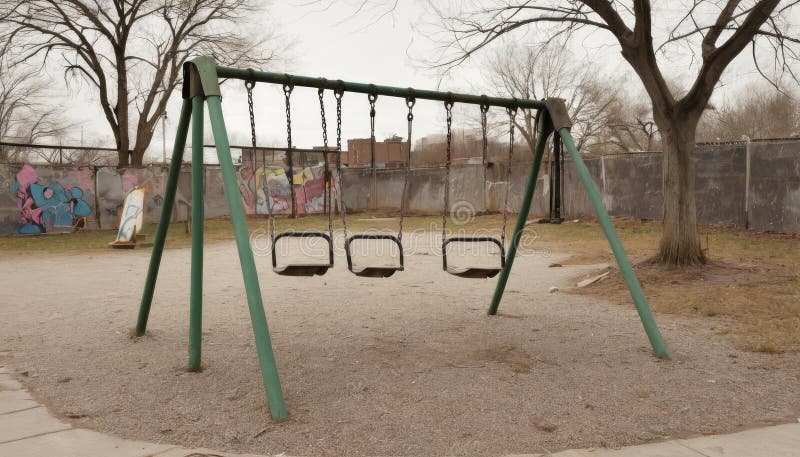 Empty Swing Set in an Abandoned Playground Stock Image - Image of ...