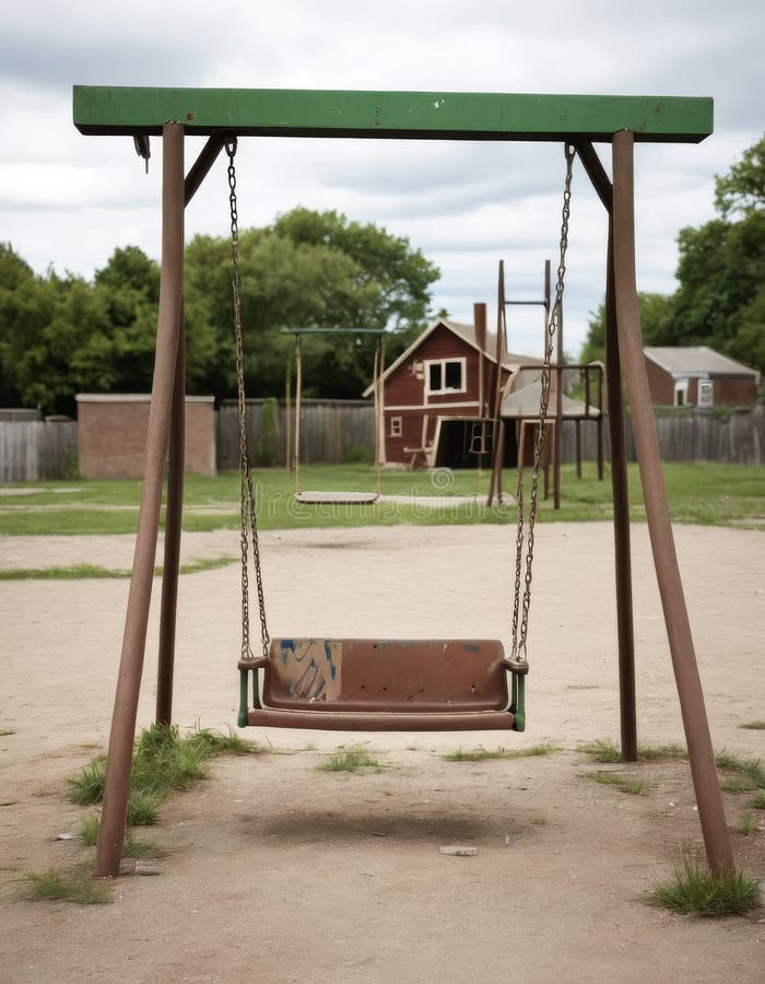 Empty Swing Set in an Abandoned Playground Under Cloudy Sky Stock Photo ...