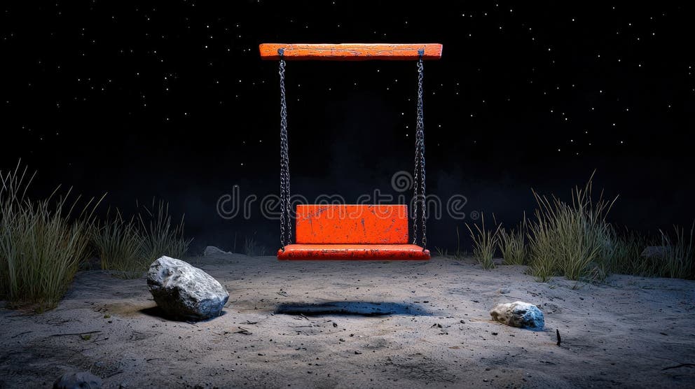 An Empty Swing Under a Starry Night Evoking Feelings of Solitude and ...