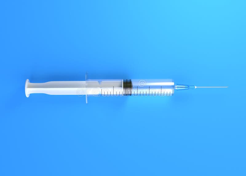 Empty Syringe Closeup Isolated on a Blue Background Stock Illustration ...