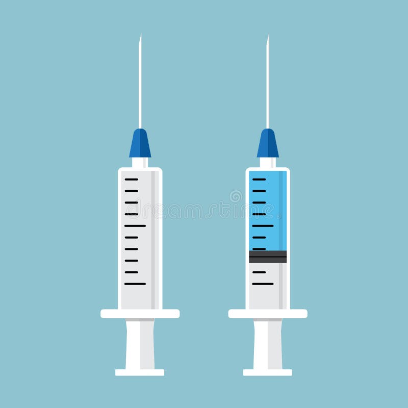 Empty Syringe for Injection and Syringe with Blue Vaccine. Vector Stock ...