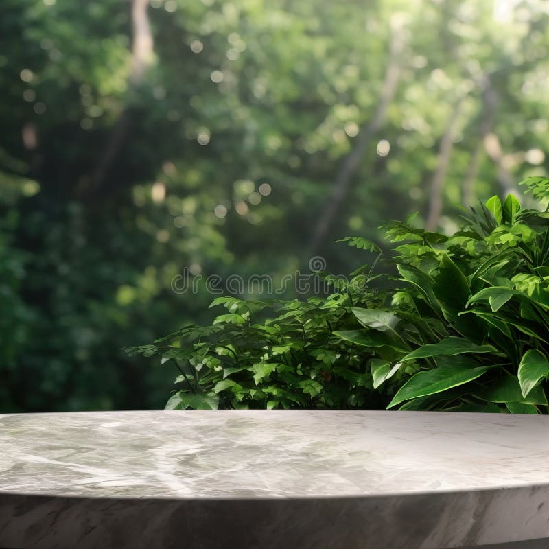 Empty Table Background with Green Leaves, Botanical Product Placement ...