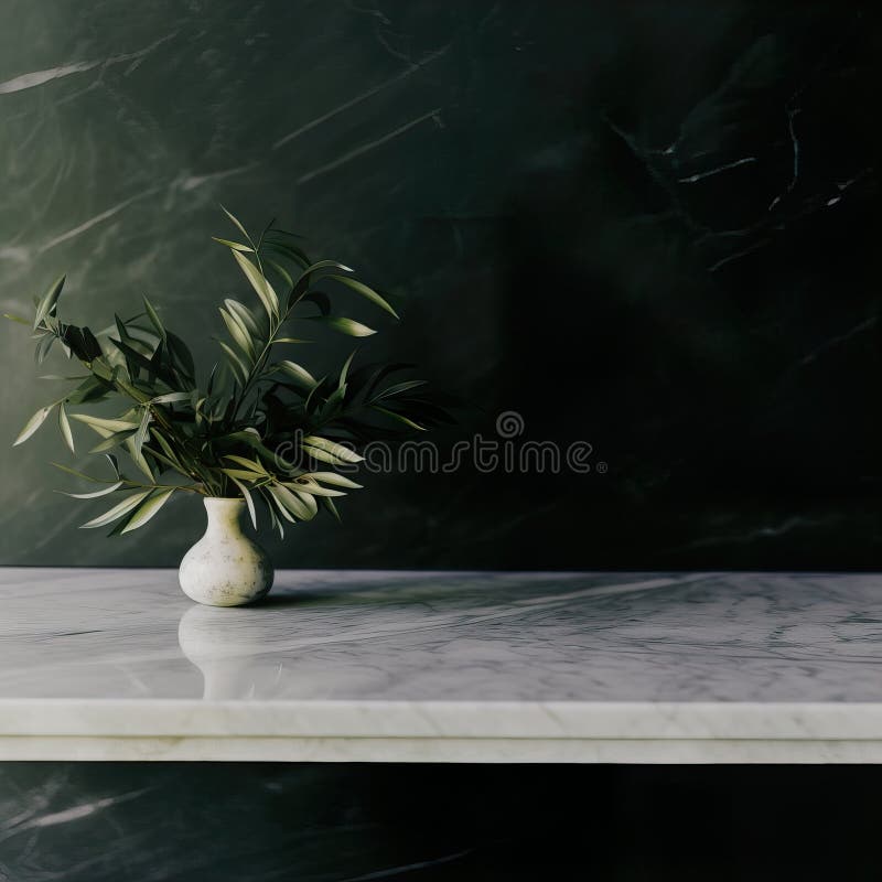 Empty Table Background with Green Leaves, Botanical Product Placement ...