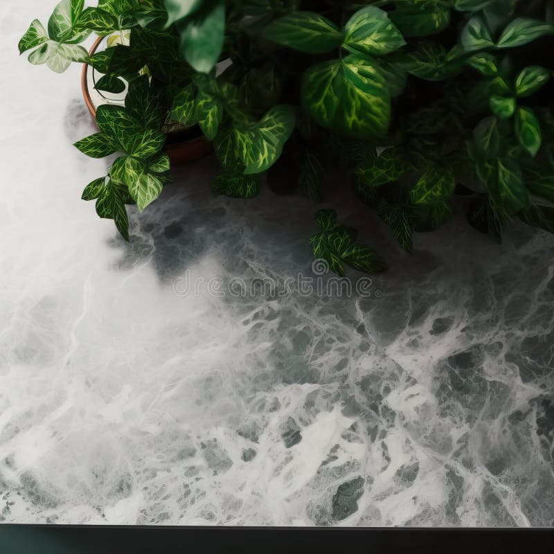 Empty Table Background with Green Leaves, Botanical Product Placement ...