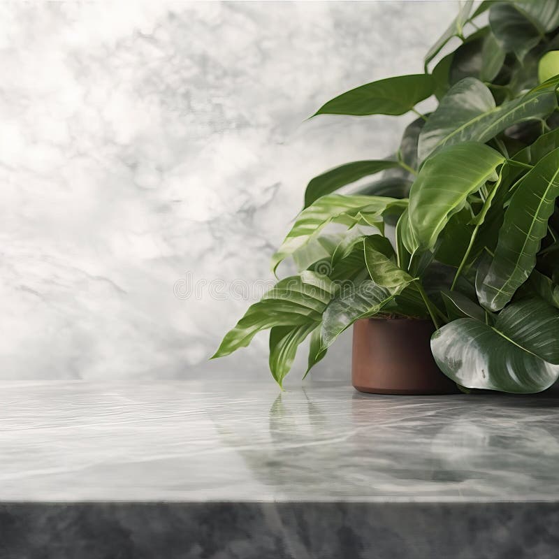 Empty Table Background with Green Leaves, Botanical Product Placement ...
