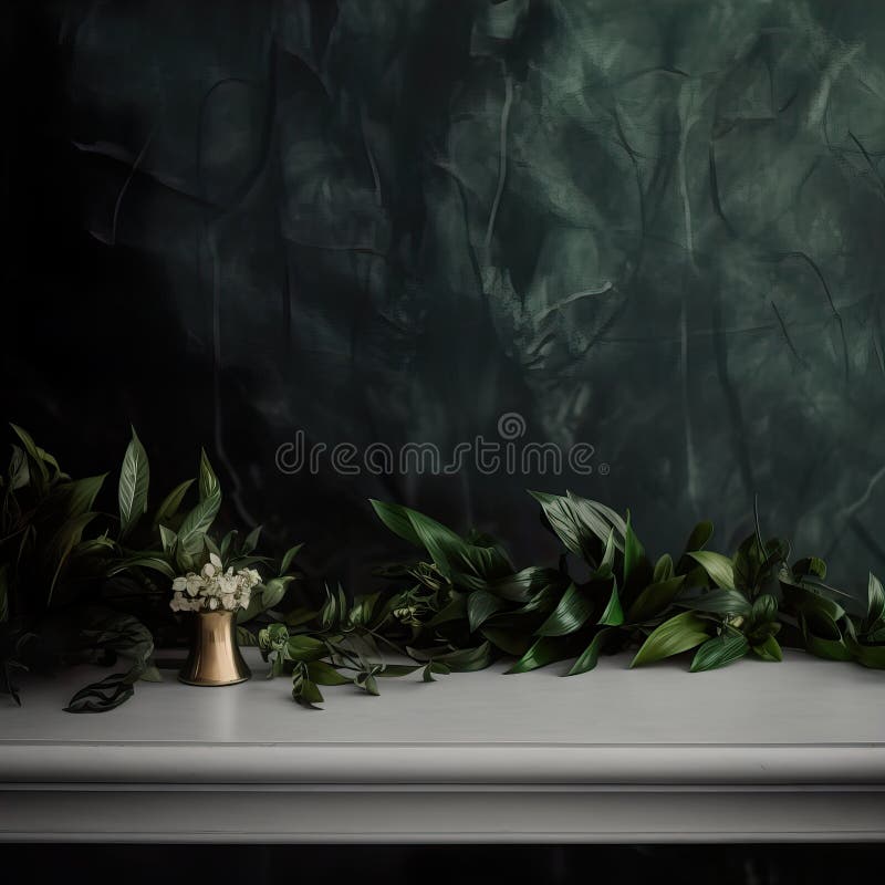 Empty Table Background with Green Leaves, Botanical Product Placement ...