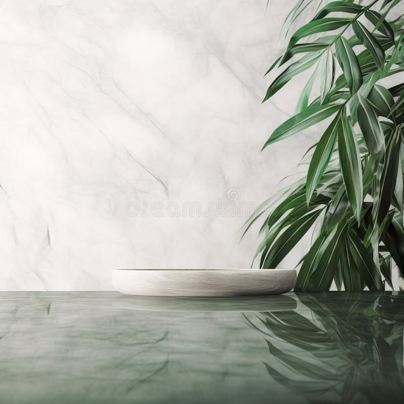 Empty Table Background with Green Leaves, Botanical Product Placement ...