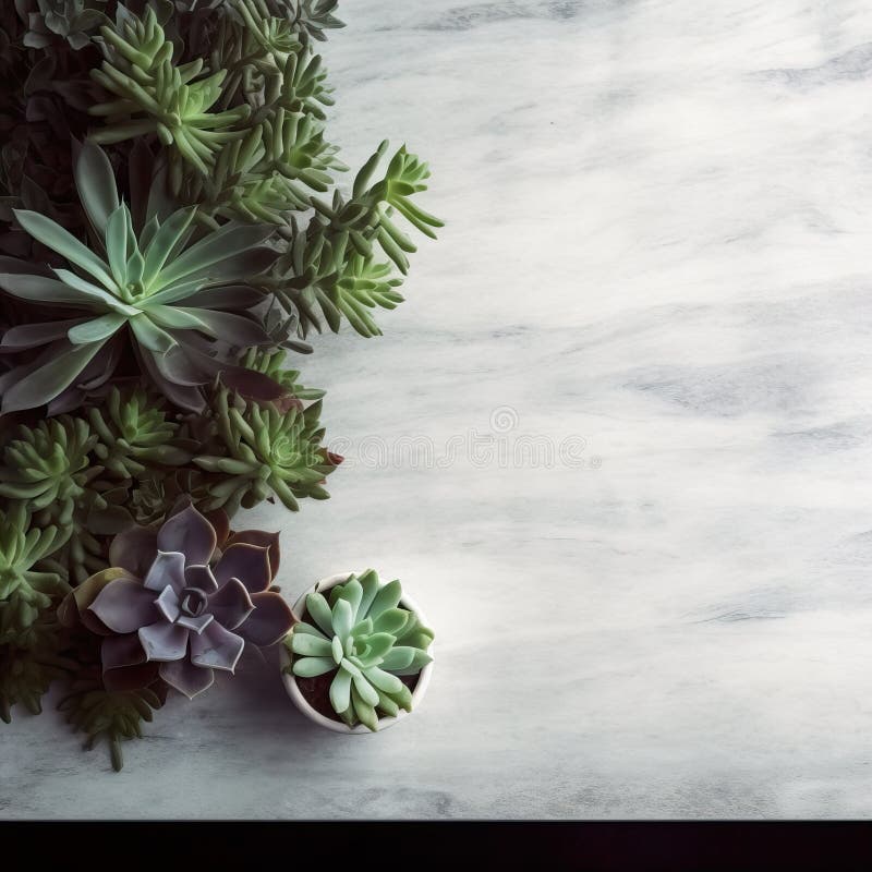 Empty Table Background with Green Succulents, Botanical Product ...