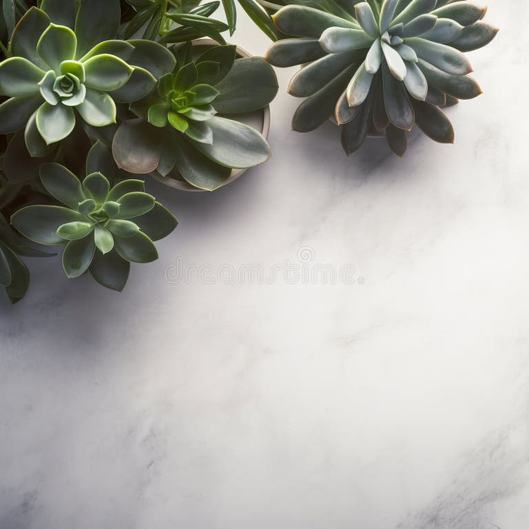 Empty Table Background with Green Succulents, Botanical Product ...