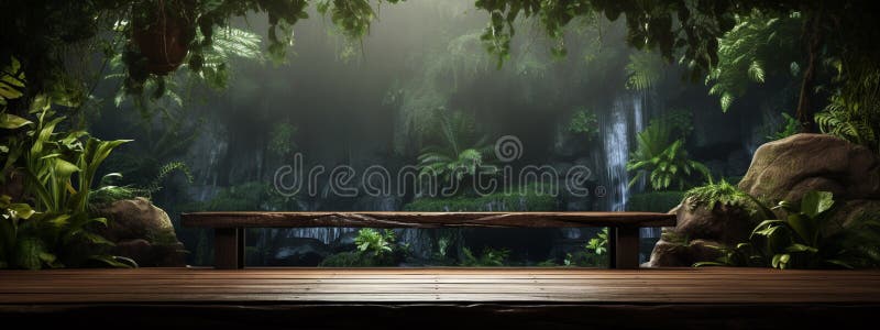 Empty daily Table Beautiful Waterfall and Tropical Jungle.Generative AI ...