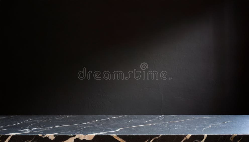 Empty Table Black Marbleon Black Wall Background. for Product Showing ...