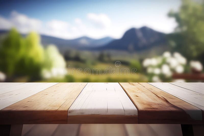 Empty Table and Blurred Landscape for Product Placement. Generative Ai ...