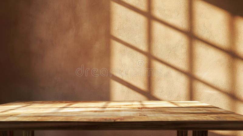 Empty Table on Bright Brown Wall Background. Composition with Window ...