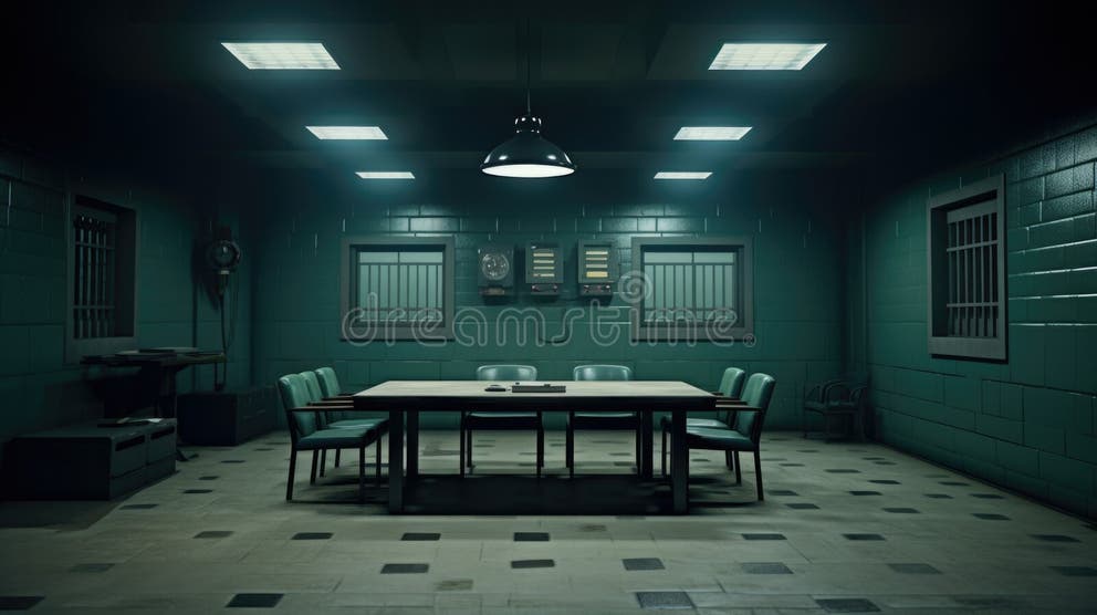 An Empty Table and Chair with in Interrogation Room, Investigation Room ...