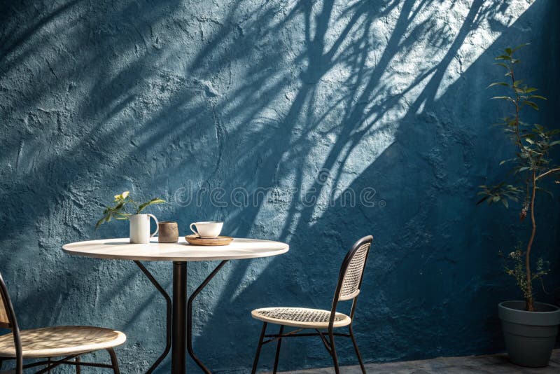 Empty Table with Dark Blue Textured Wall Background Stock Illustration ...