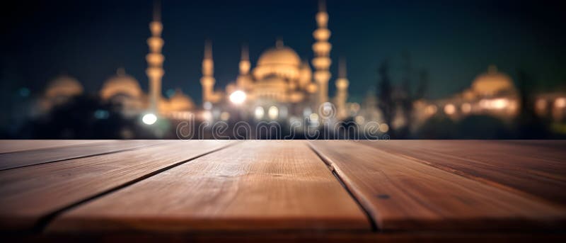 Empty Table in Front of Blurred Mosque Background. Generative AI Stock ...
