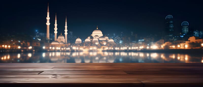 Empty Table in Front of Blurred Mosque Background. Generative AI Stock ...