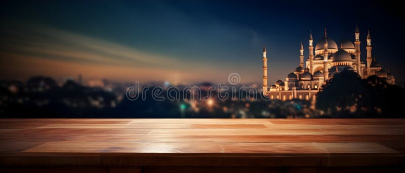 Empty Table in Front of Blurred Mosque Background. Generative AI Stock ...