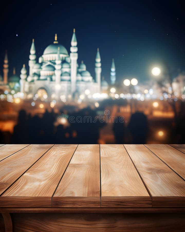 Empty Table in Front of Blurred Mosque Background. Generative AI Stock ...
