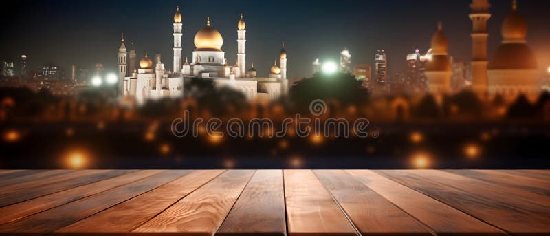 Empty Table in Front of Blurred Mosque Background. Generative AI Stock ...