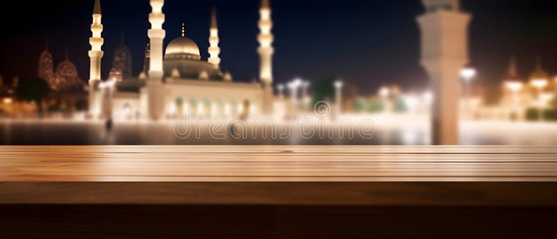 Empty Table in Front of Blurred Mosque Background. Generative AI Stock ...