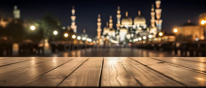 Empty Table in Front of Blurred Mosque Background. Generative AI Stock ...