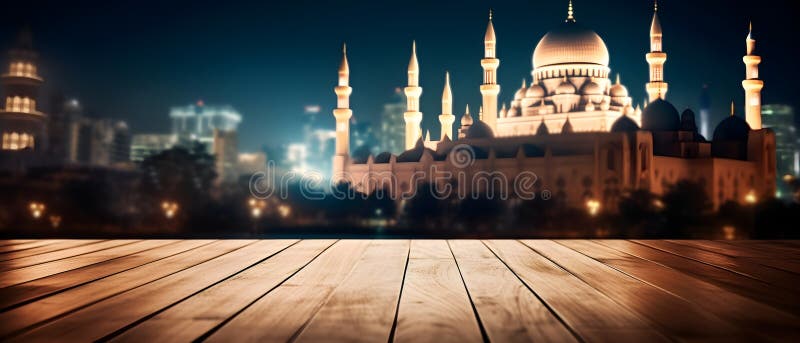 Empty Table in Front of Blurred Mosque Background. Generative AI Stock ...