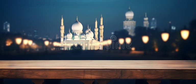 Empty Table in Front of Blurred Mosque Background. Generative AI Stock ...