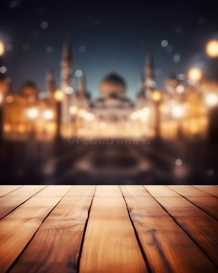 Empty Table in Front of Blurred Mosque Background. Generative AI Stock ...