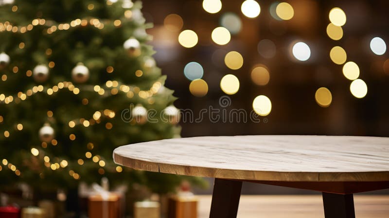 Empty Table in Front of Christmas Tree. AI Generative Stock ...