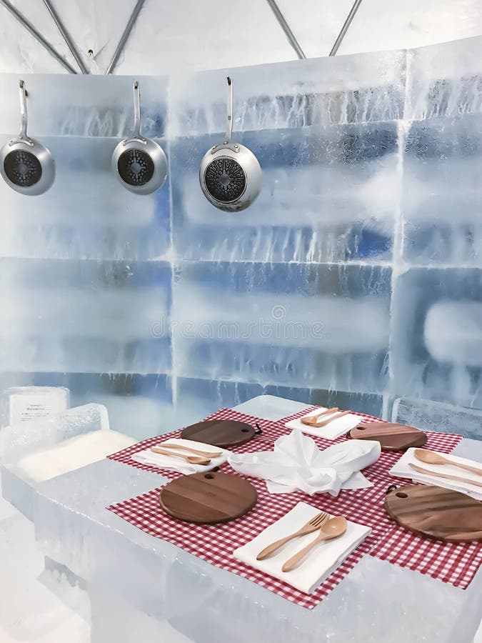 Empty Table in Ice Restaurant Stock Image - Image of lantern, table ...