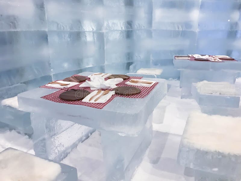 Empty Table in Ice Restaurant Stock Image - Image of finland, winter ...