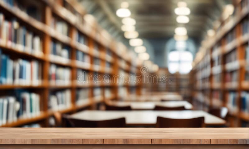 Empty table in library stock illustration. Illustration of bookshelves ...