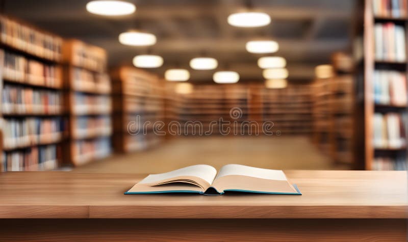 Empty table in library stock illustration. Illustration of bookshelves ...