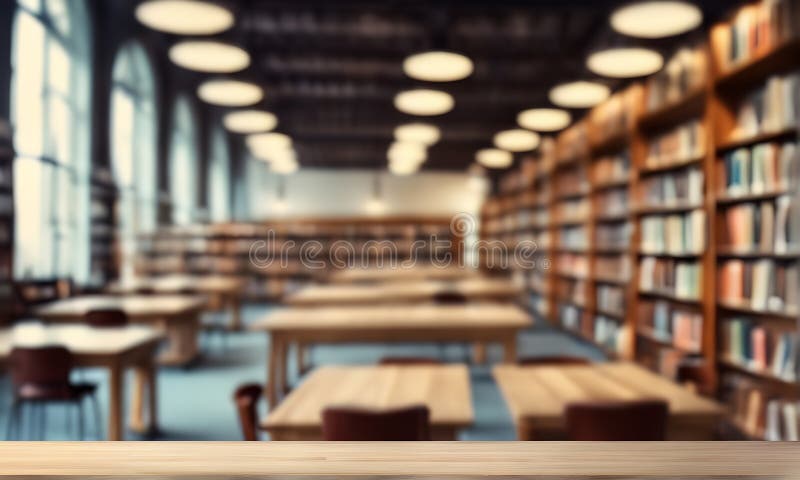 Empty table in library stock illustration. Illustration of books ...