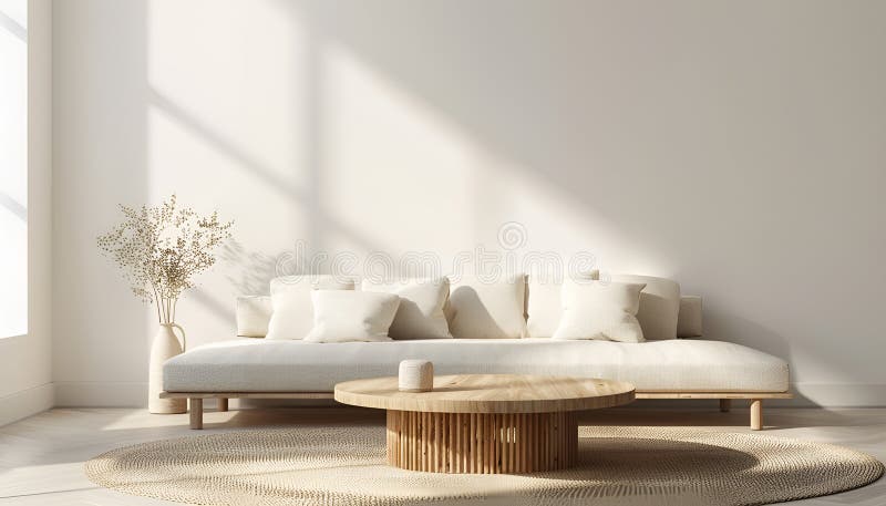 Empty Table with Minimalist Clean Living Room Background Stock Image ...