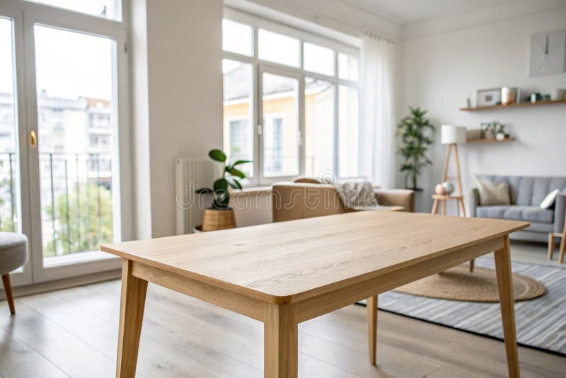 Empty Table in Minimalist Clean Living Room Stock Illustration ...