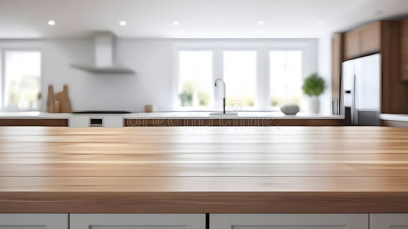 Empty Table in Modern Kitchen with Blurred Background. Stock ...