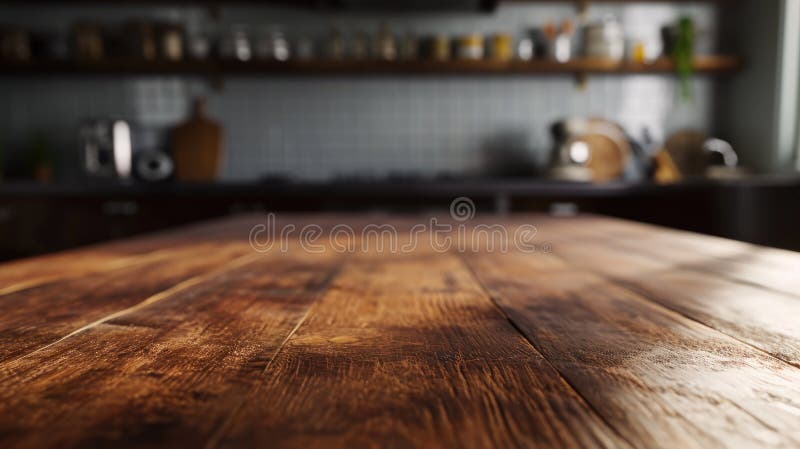 Empty Table in Modern Kitchen Interior, Empty Wooden Counter Table Top ...