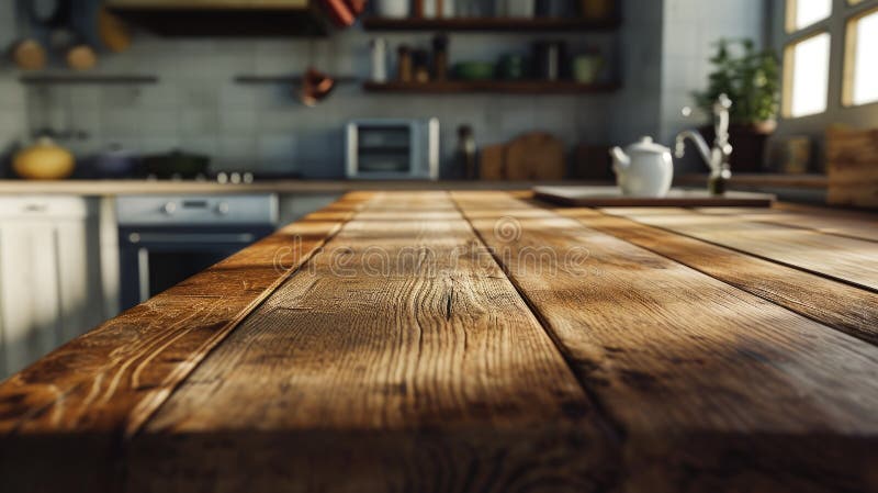 Empty Table in Modern Kitchen Interior, Empty Wooden Counter Table Top ...
