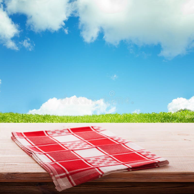 Empty Table and Tablecloth. Nature Background Outdoors. Stock Photo ...