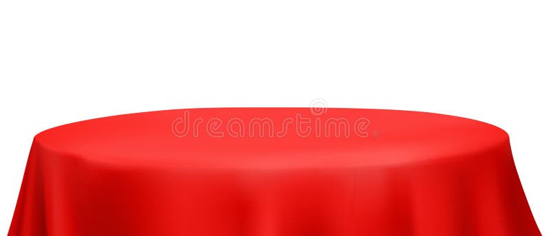 Empty Table with Red Tablecloth. Vector Realistic Mockup of Table Top, Kitchen Counter on Gray ...