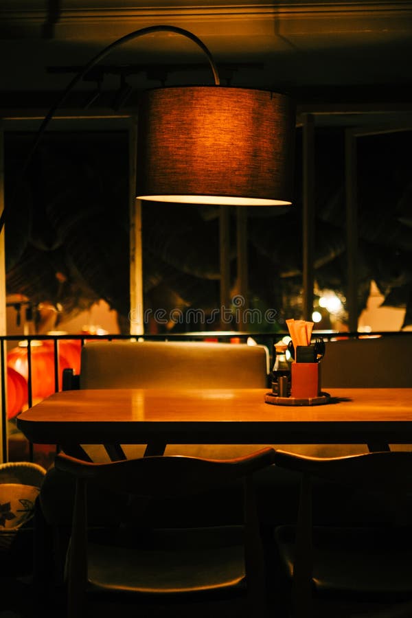 Empty Table in Restaurant at the Evening Stock Image - Image of cafe ...