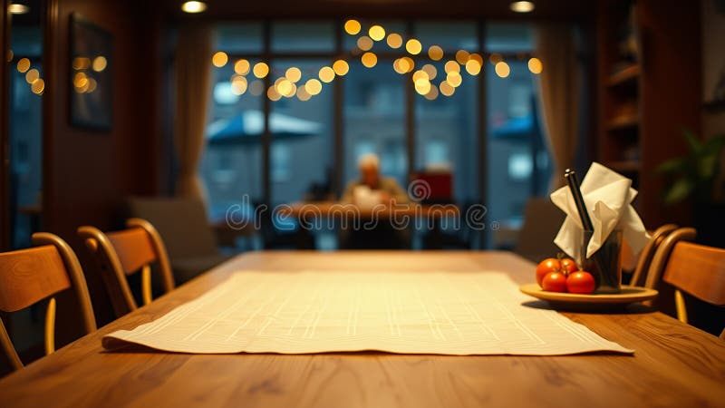 Empty Table Set for Dinner with a Blurry Figure in the Background Stock ...