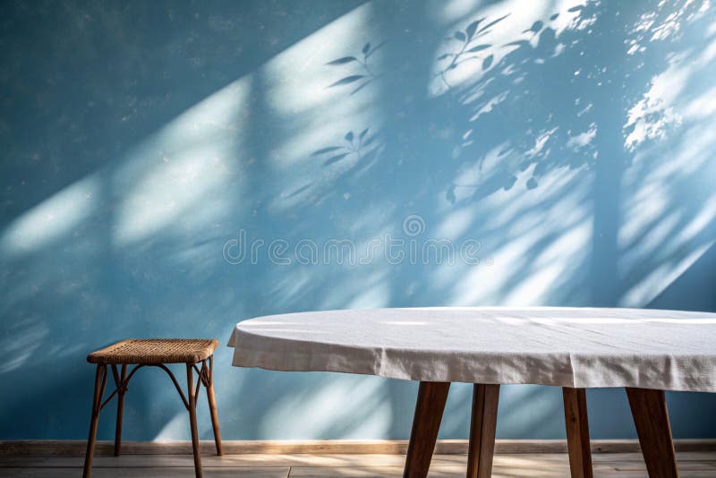 Empty Table on Smooth Blue Wall Background Stock Illustration ...