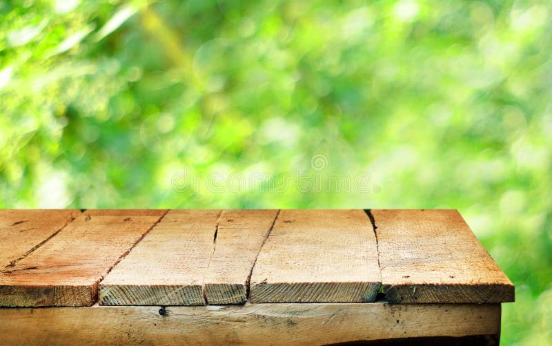 Empty Wooden Table in Spring Garden Stock Photo - Image of green, rural ...