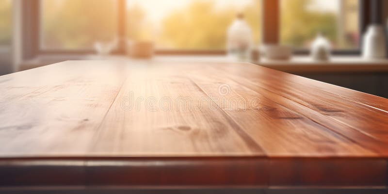 Empty Kitchen Table Mock-up in Early Morning with a Light Blurred ...