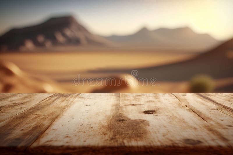 Empty Table Top and Blurred Landscape Desert. Mock Up for Display or ...